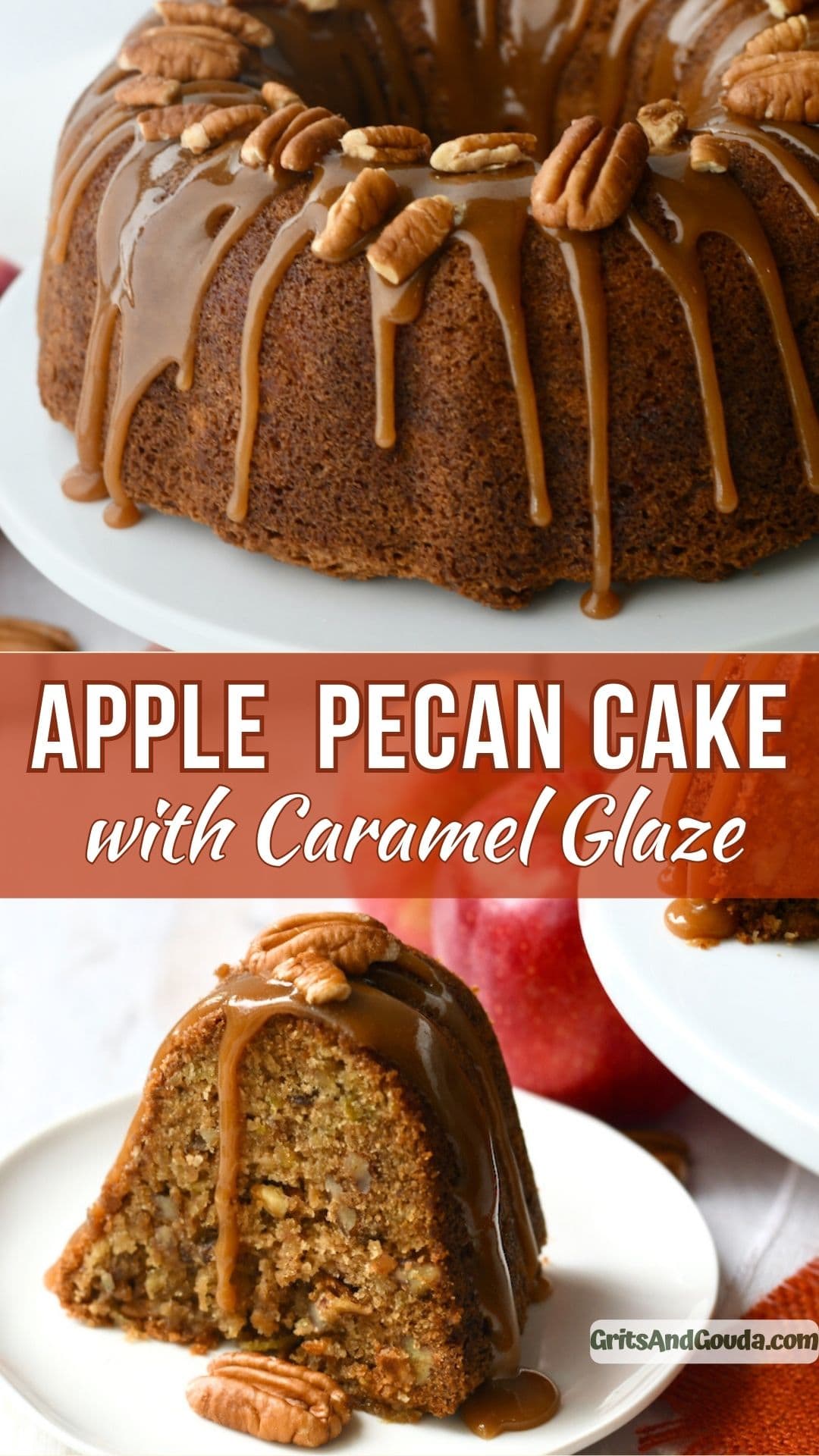Easy Apple Pecan Cake with Caramel Glaze - Grits and Gouda